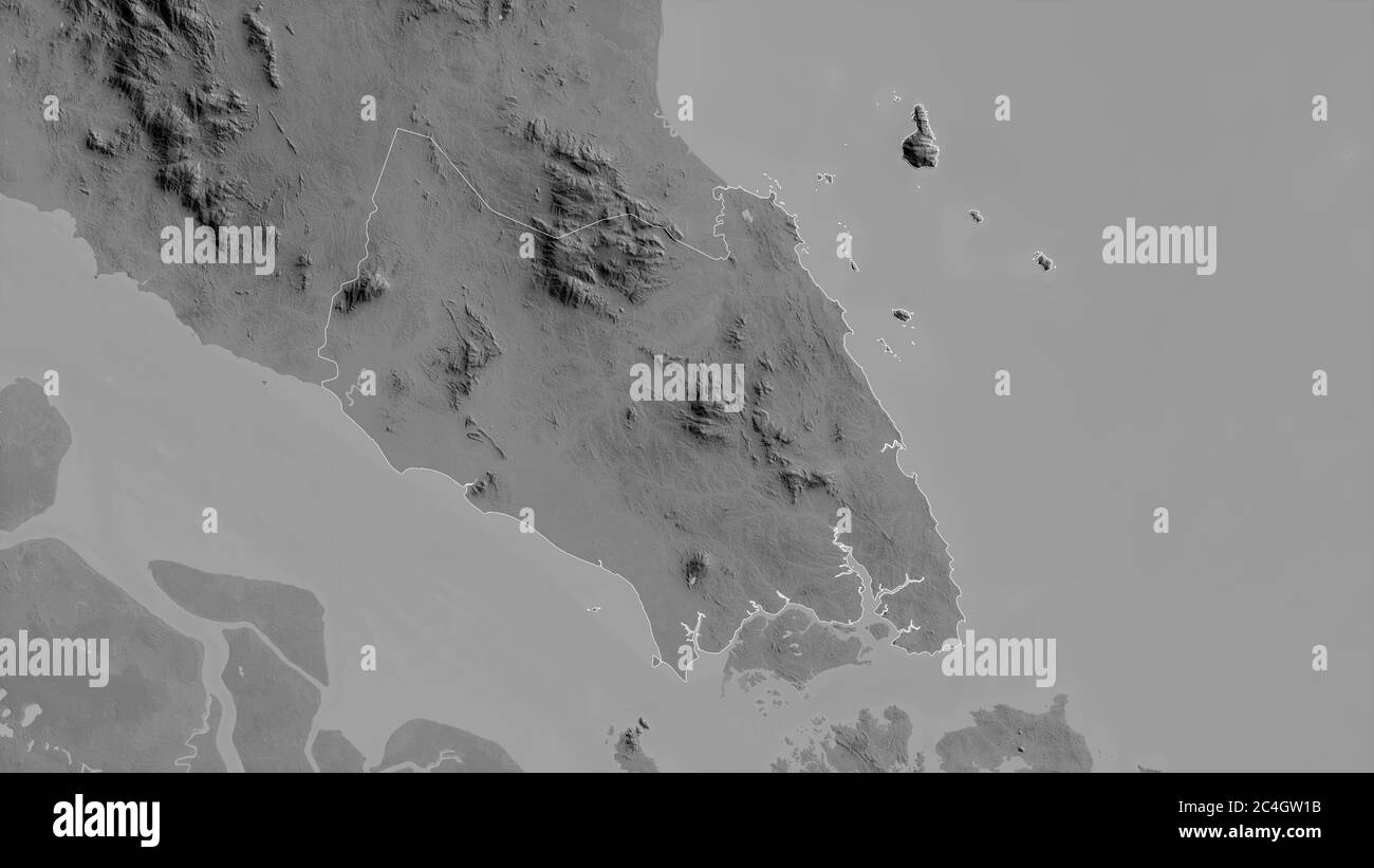 Johor, state of Malaysia. Grayscaled map with lakes and rivers. Shape ...