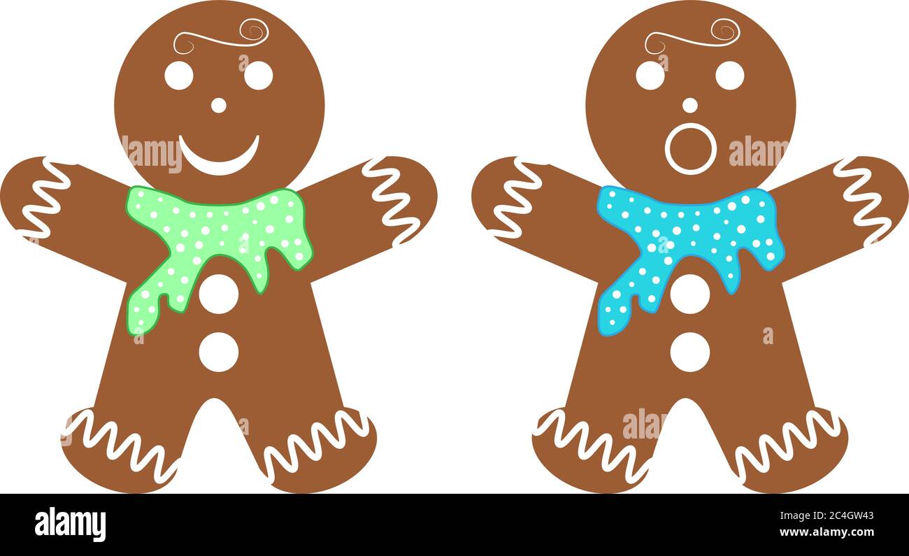 Gingerbread man group - isolated vector illustration on white ...