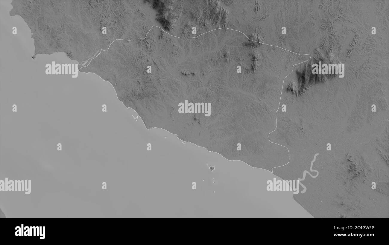 Melaka, state of Malaysia. Grayscaled map with lakes and rivers. Shape ...