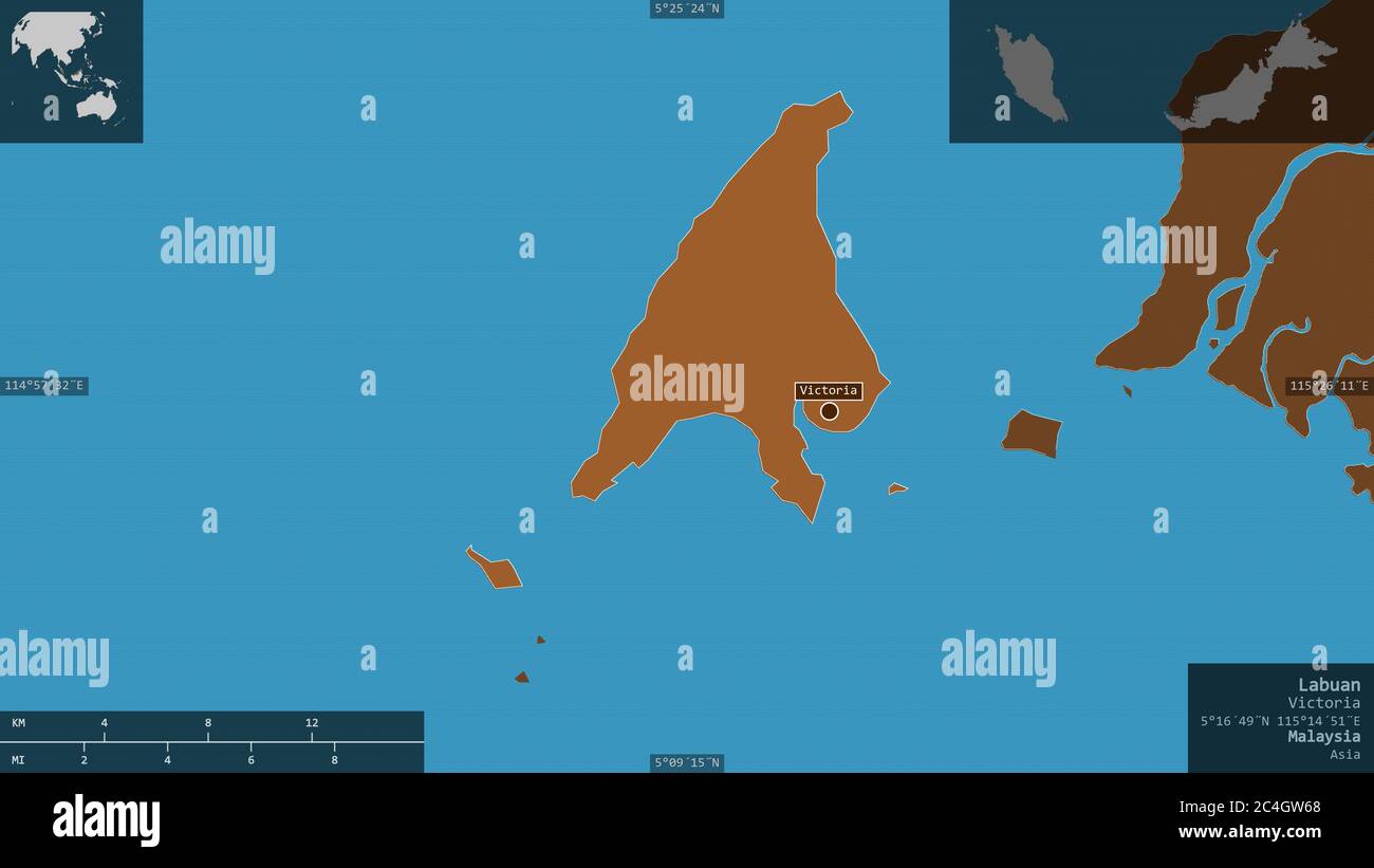 Labuan, federal territory of Malaysia. Patterned solids with lakes and ...