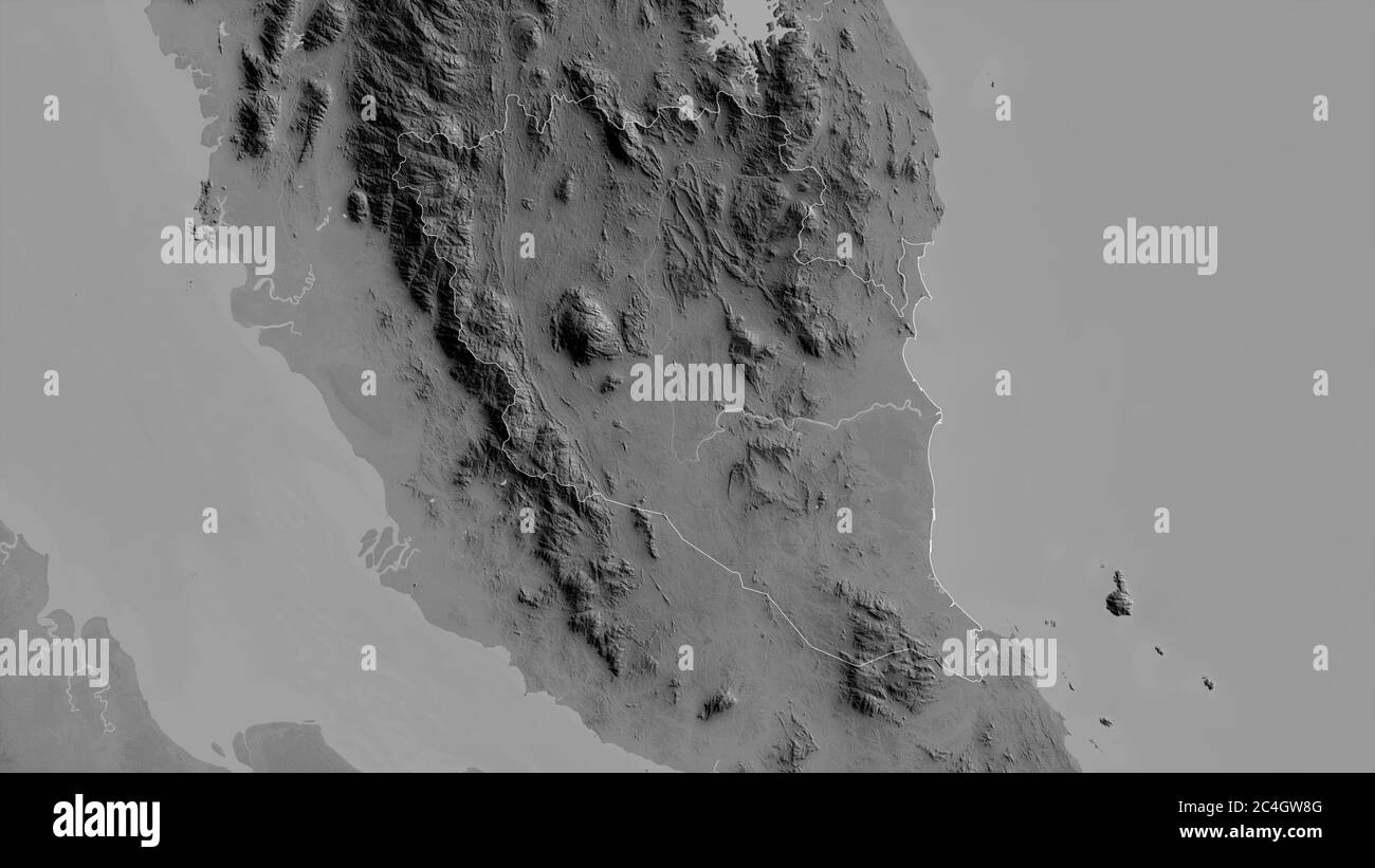 Pahang, state of Malaysia. Grayscaled map with lakes and rivers. Shape ...