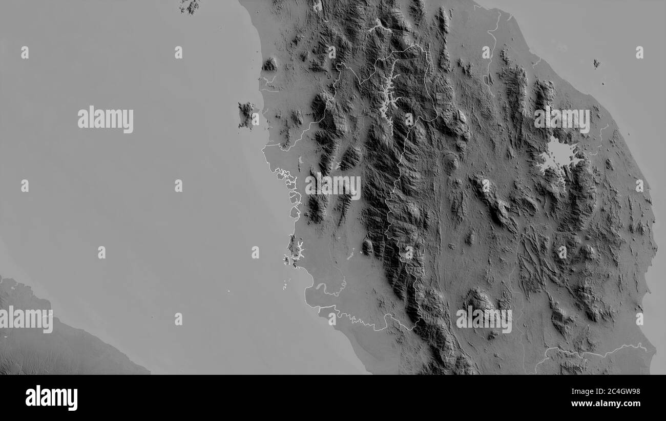 Perak, state of Malaysia. Grayscaled map with lakes and rivers. Shape ...