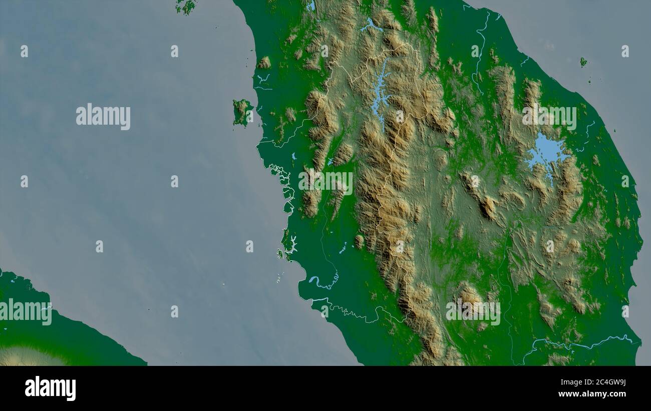 Perak, state of Malaysia. Colored shader data with lakes and rivers ...