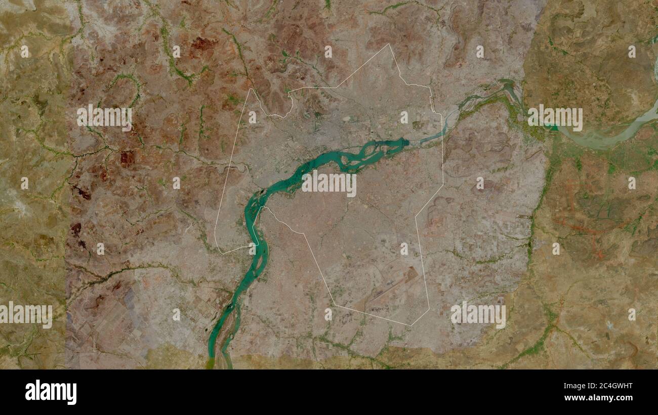 Bamako, district of Mali. Satellite imagery. Shape outlined against its ...