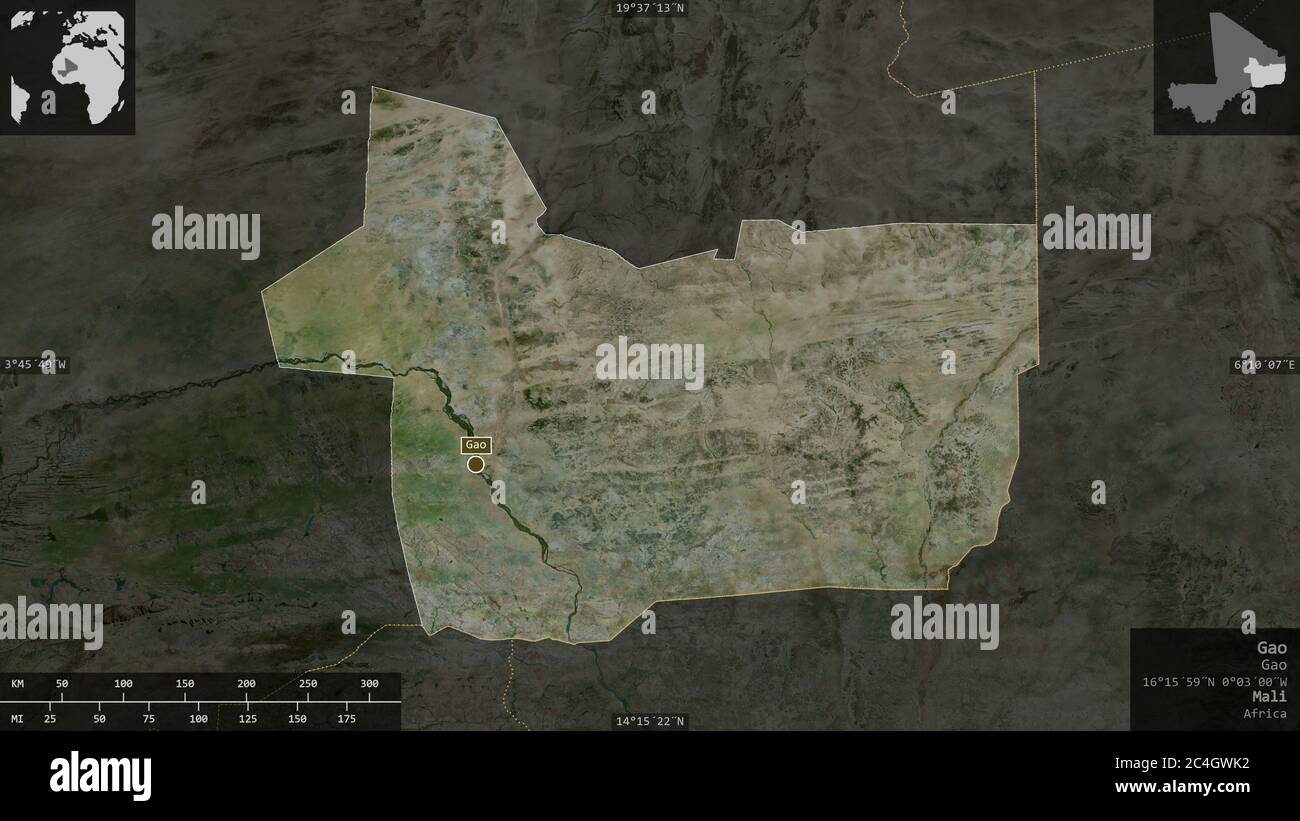 Gao, region of Mali. Satellite imagery. Shape presented against its ...