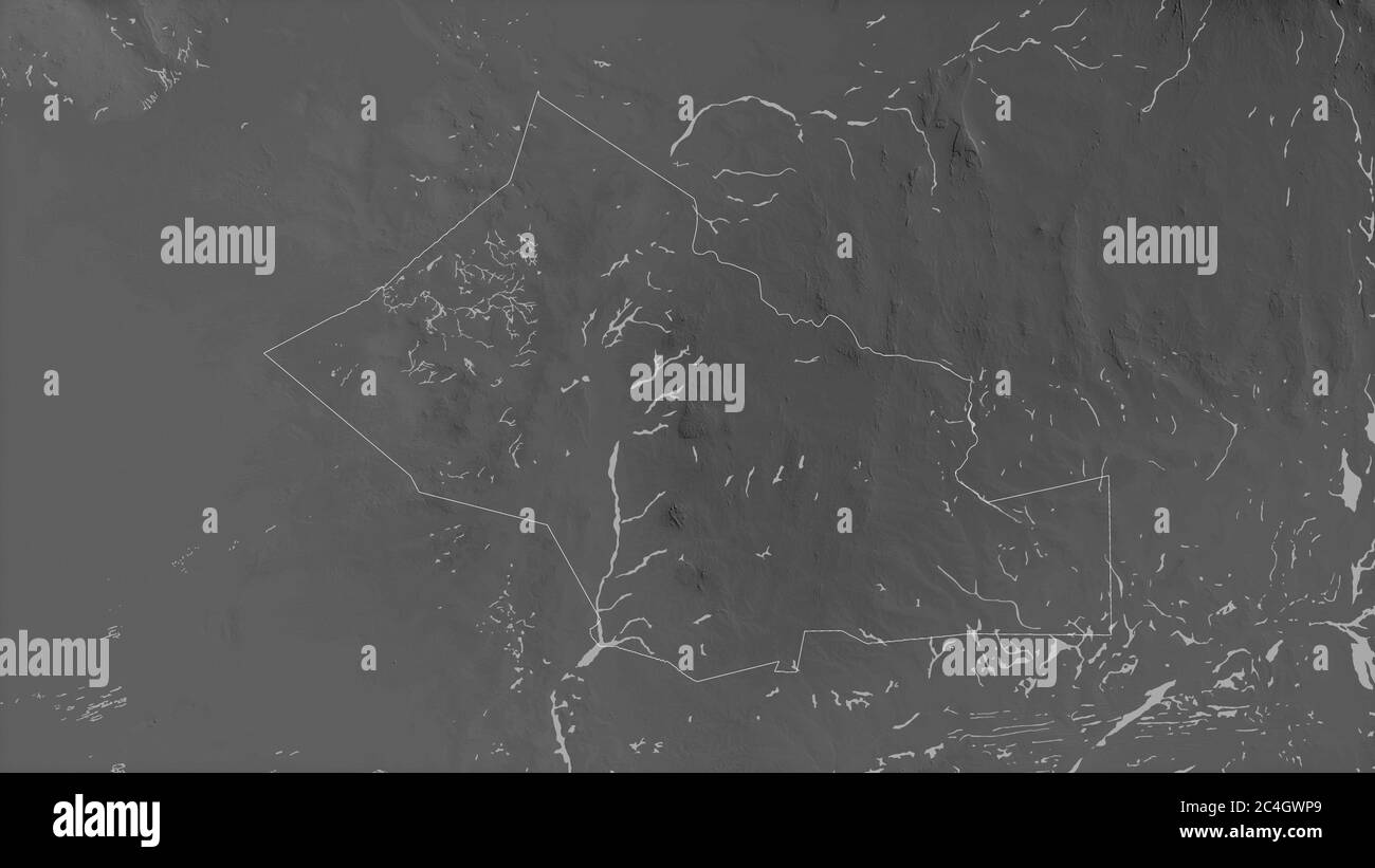 Kidal, region of Mali. Grayscaled map with lakes and rivers. Shape ...