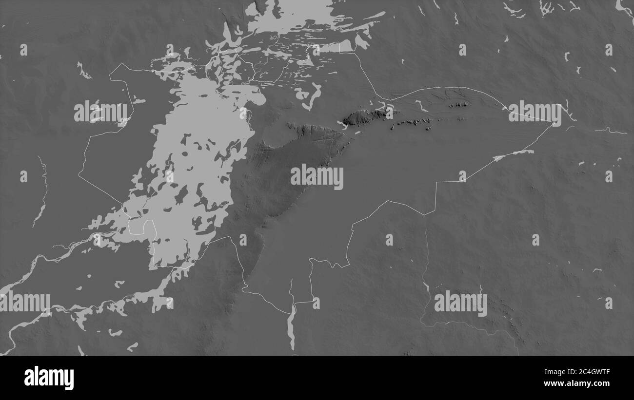 Mopti, region of Mali. Grayscaled map with lakes and rivers. Shape ...