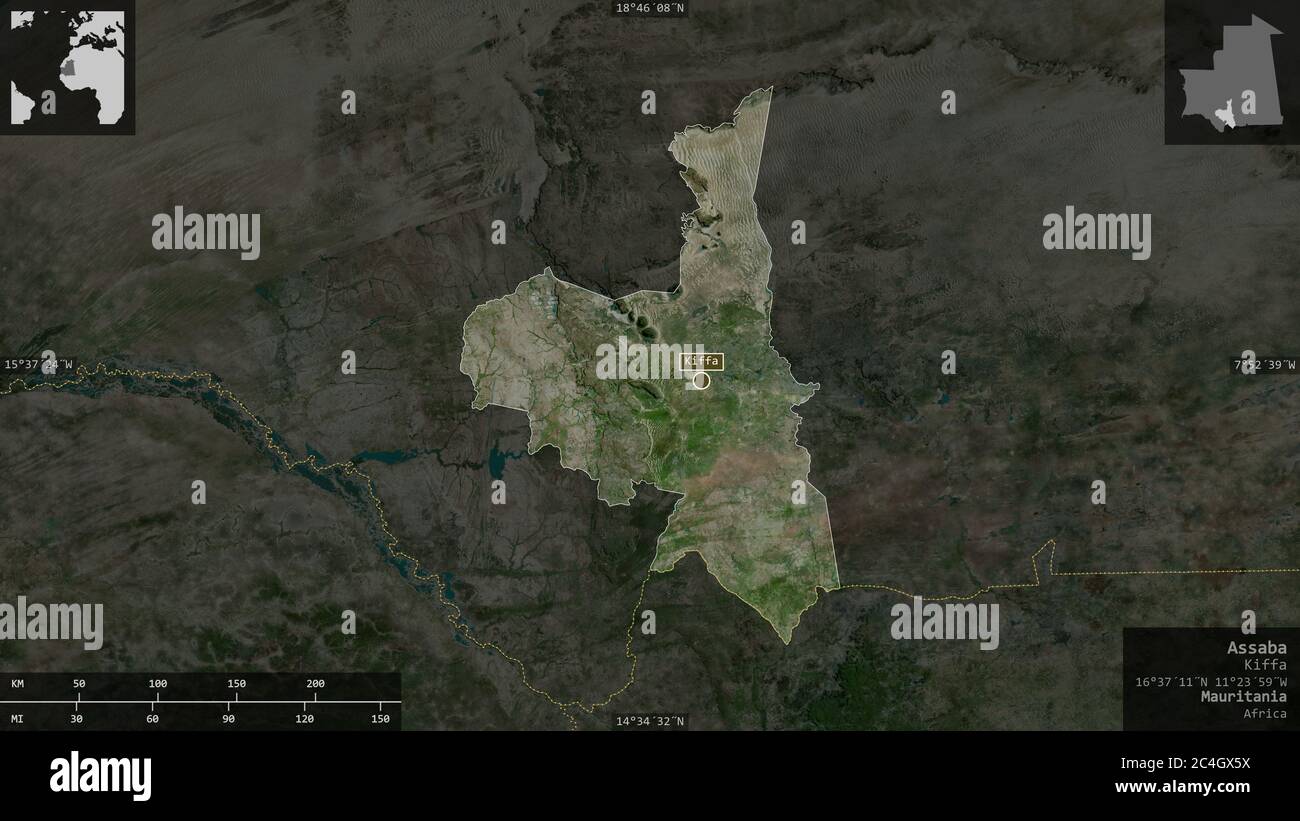 Assaba, region of Mauritania. Satellite imagery. Shape presented ...