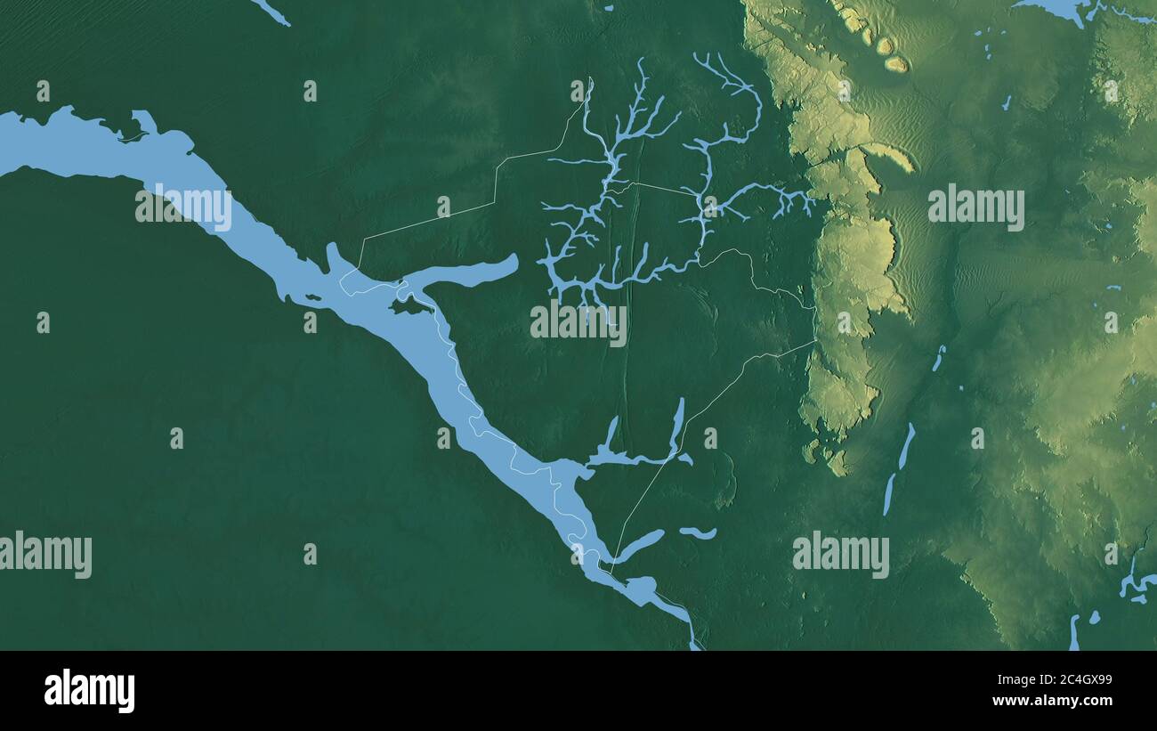 Gorgol, region of Mauritania. Colored relief with lakes and rivers ...