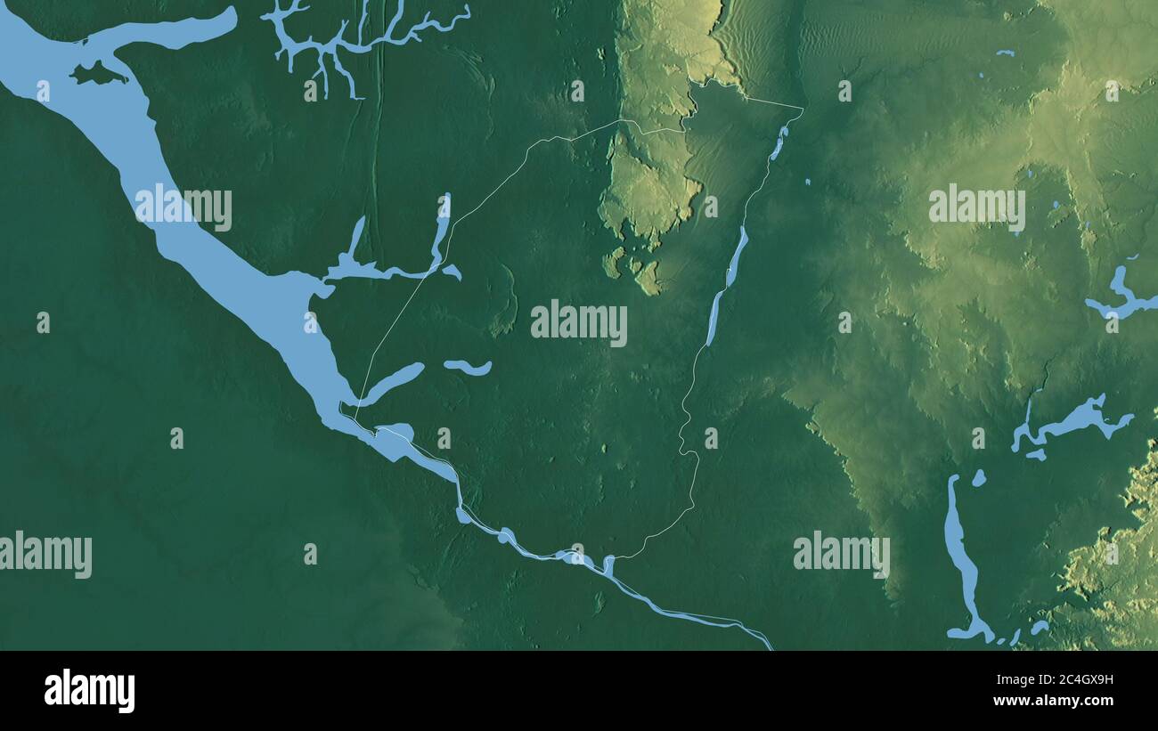 Guidimaka, region of Mauritania. Colored relief with lakes and rivers ...