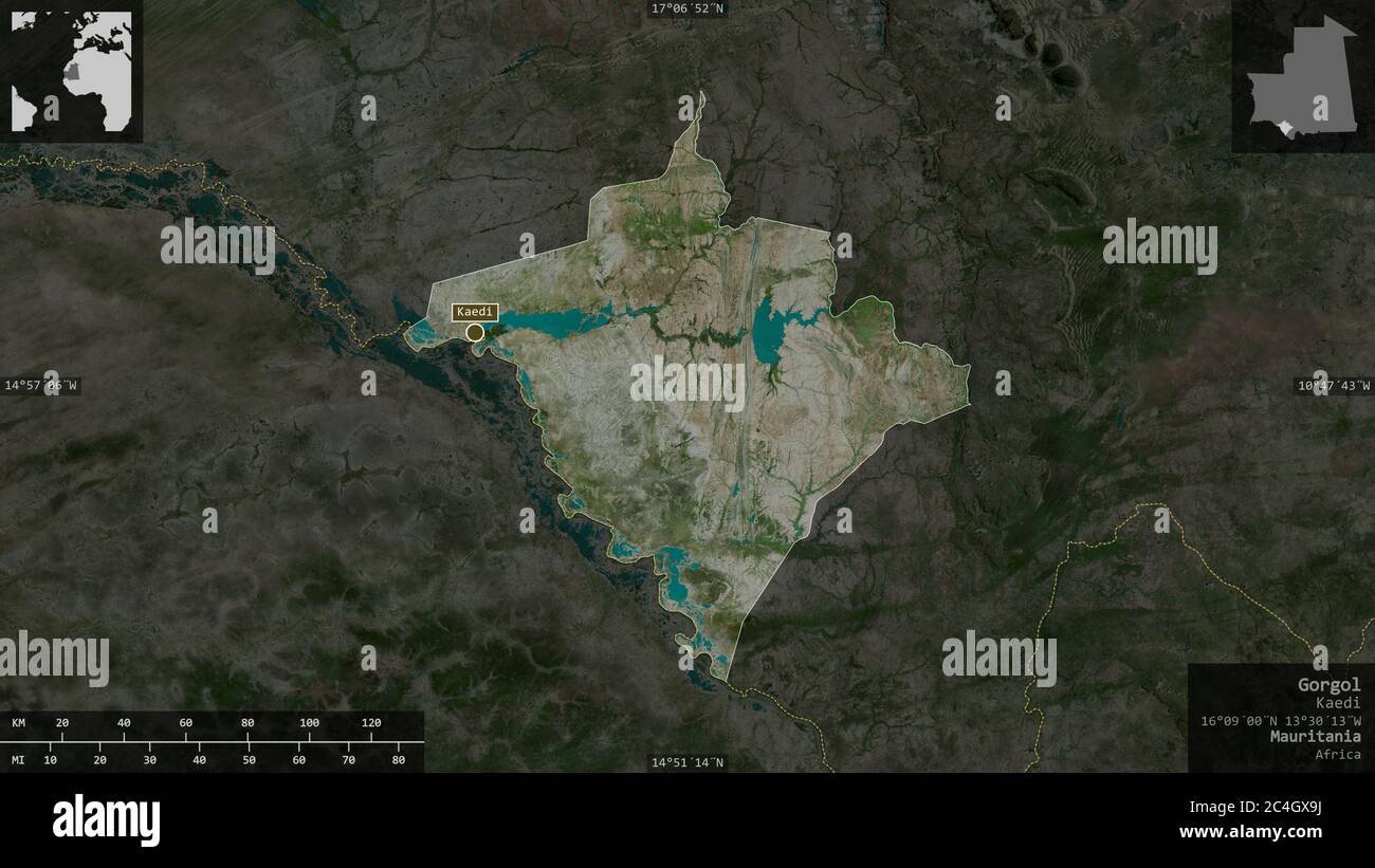 Gorgol, region of Mauritania. Satellite imagery. Shape presented ...