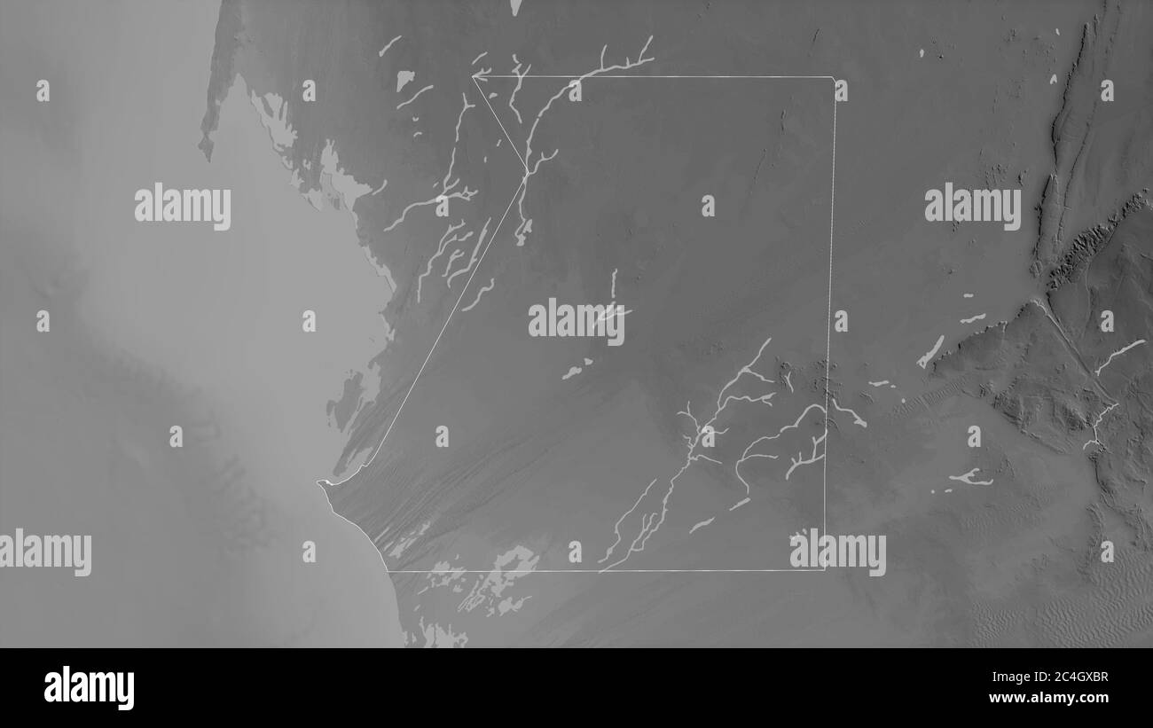 Inchiri, region of Mauritania. Grayscaled map with lakes and rivers ...