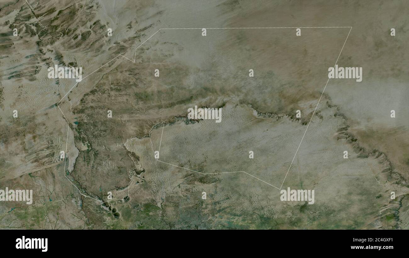 Tagant, region of Mauritania. Satellite imagery. Shape outlined against ...
