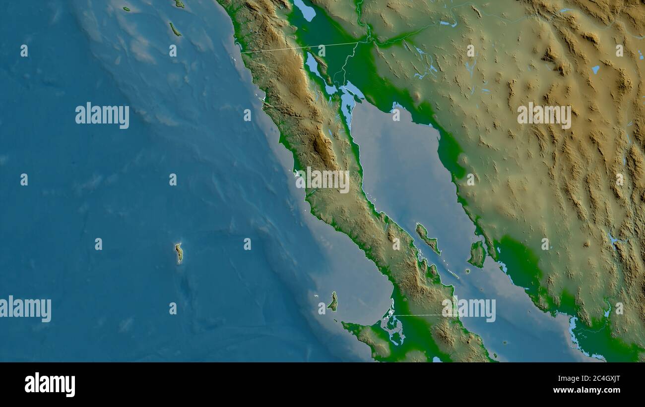 Baja California, state of Mexico. Colored shader data with lakes and ...