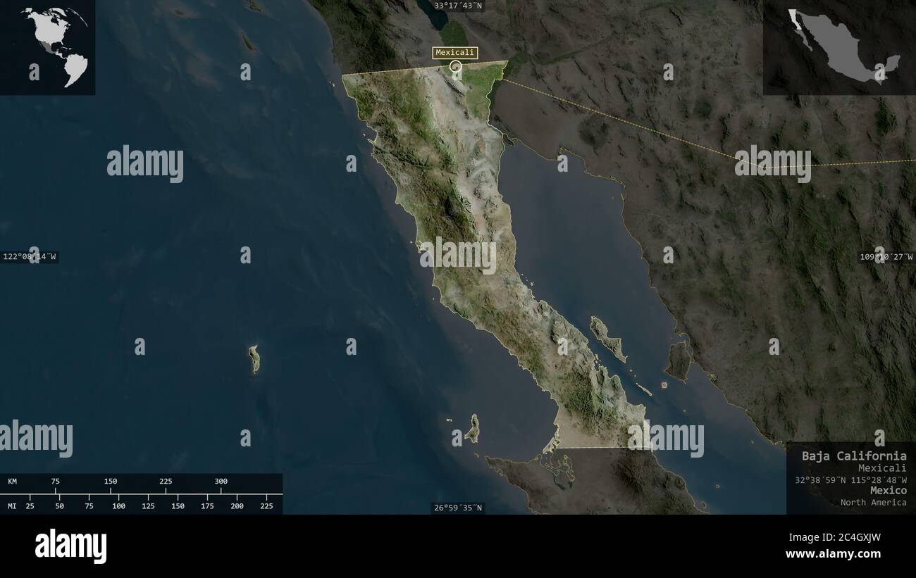 Baja California, state of Mexico. Satellite imagery. Shape presented ...