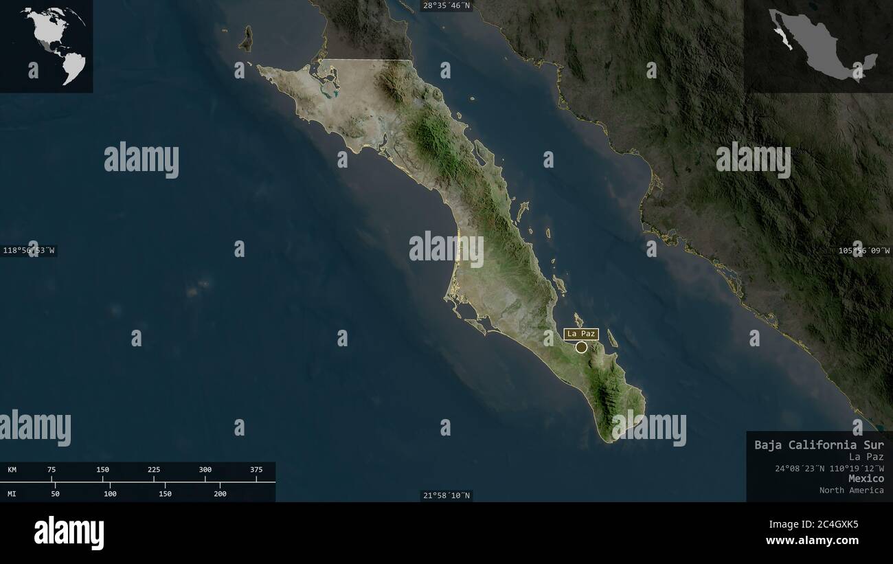 Baja California Sur, state of Mexico. Satellite imagery. Shape ...