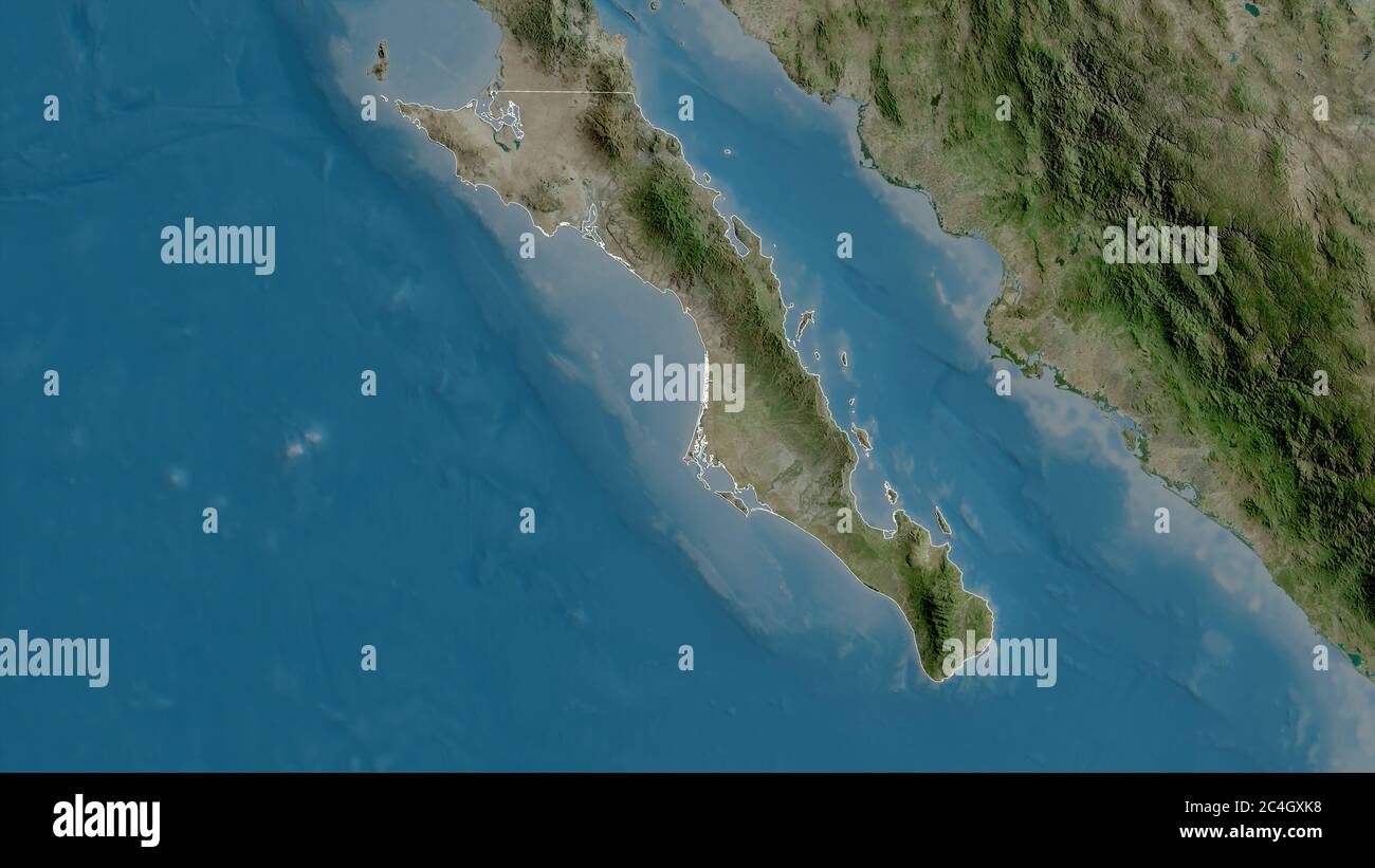 Baja California Sur, state of Mexico. Satellite imagery. Shape outlined ...