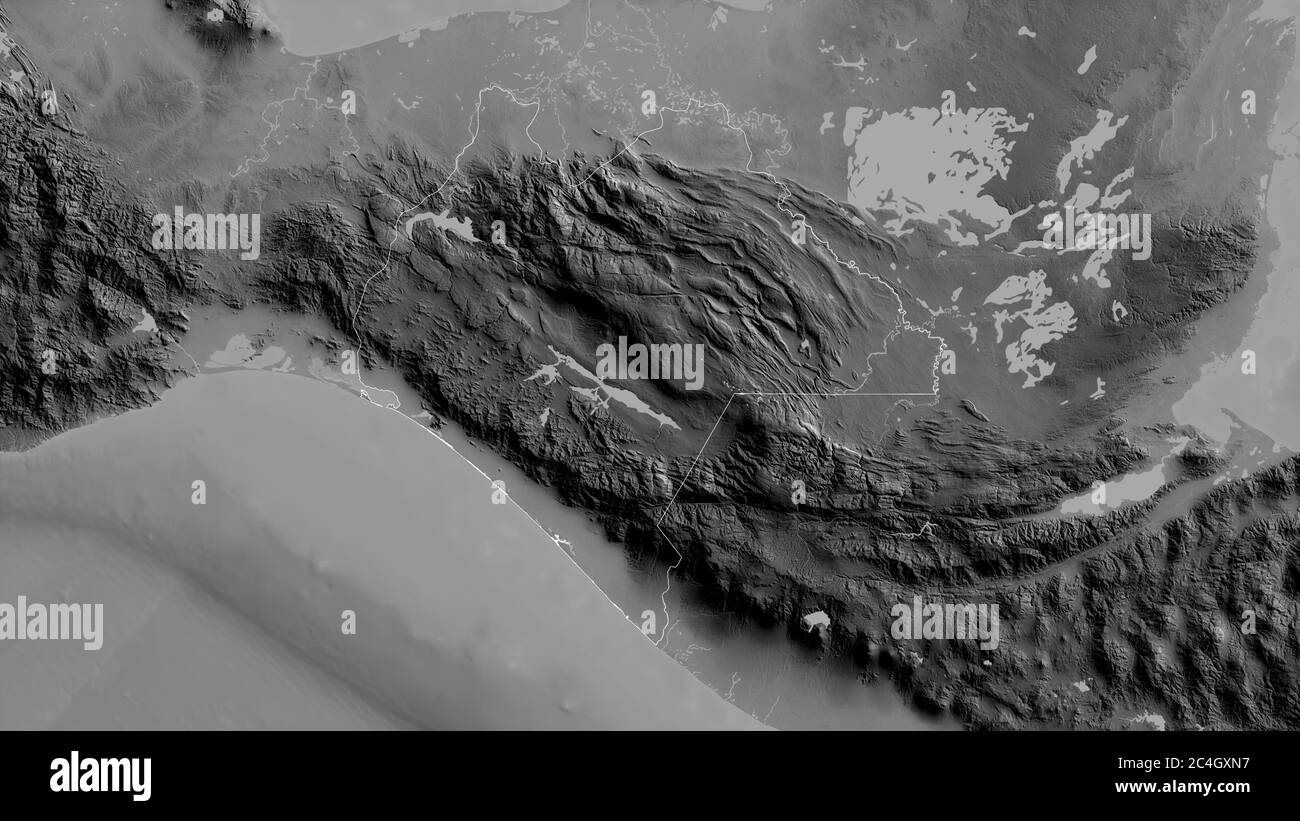 Chiapas, state of Mexico. Grayscaled map with lakes and rivers. Shape ...