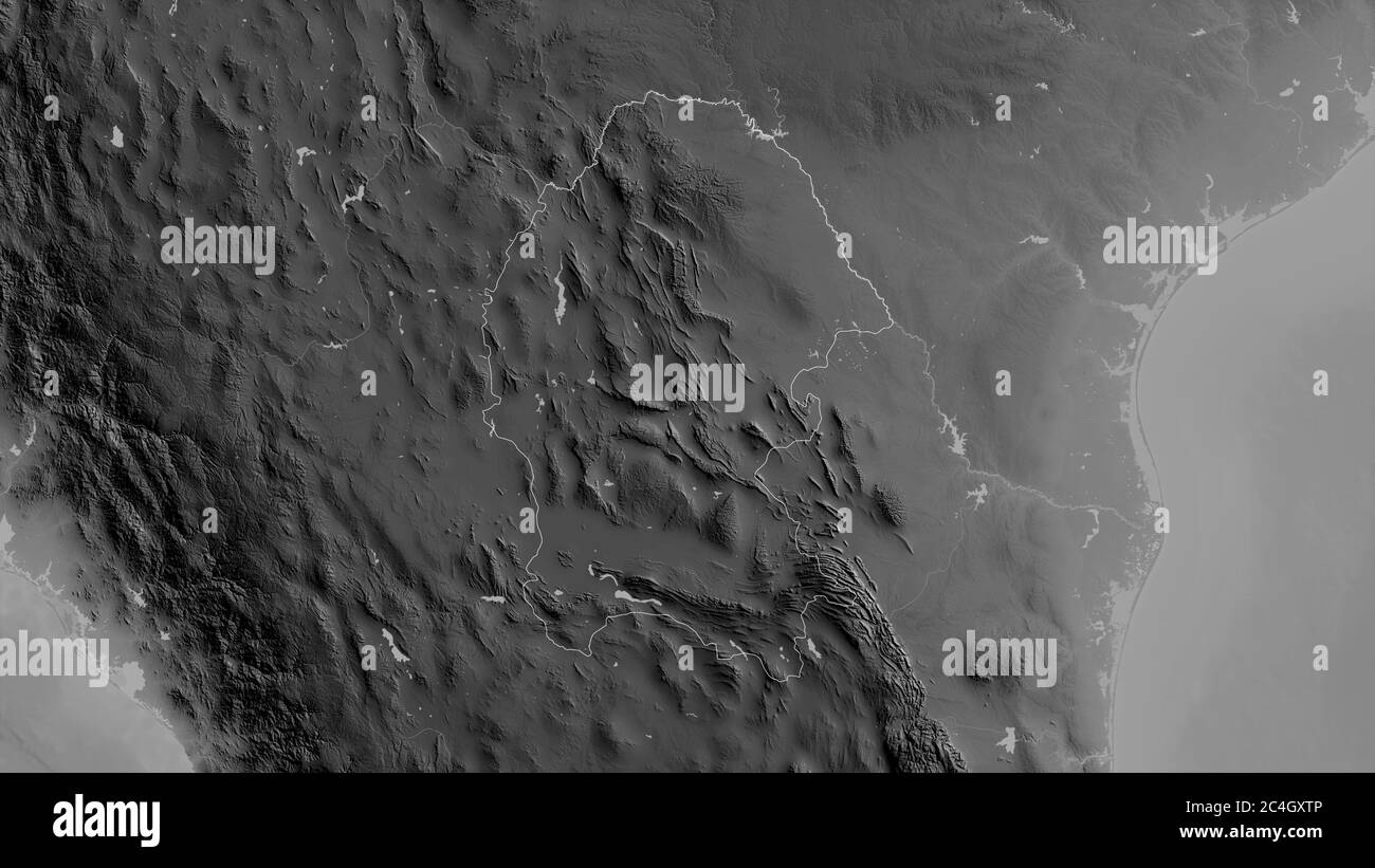 Coahuila, state of Mexico. Grayscaled map with lakes and rivers. Shape ...