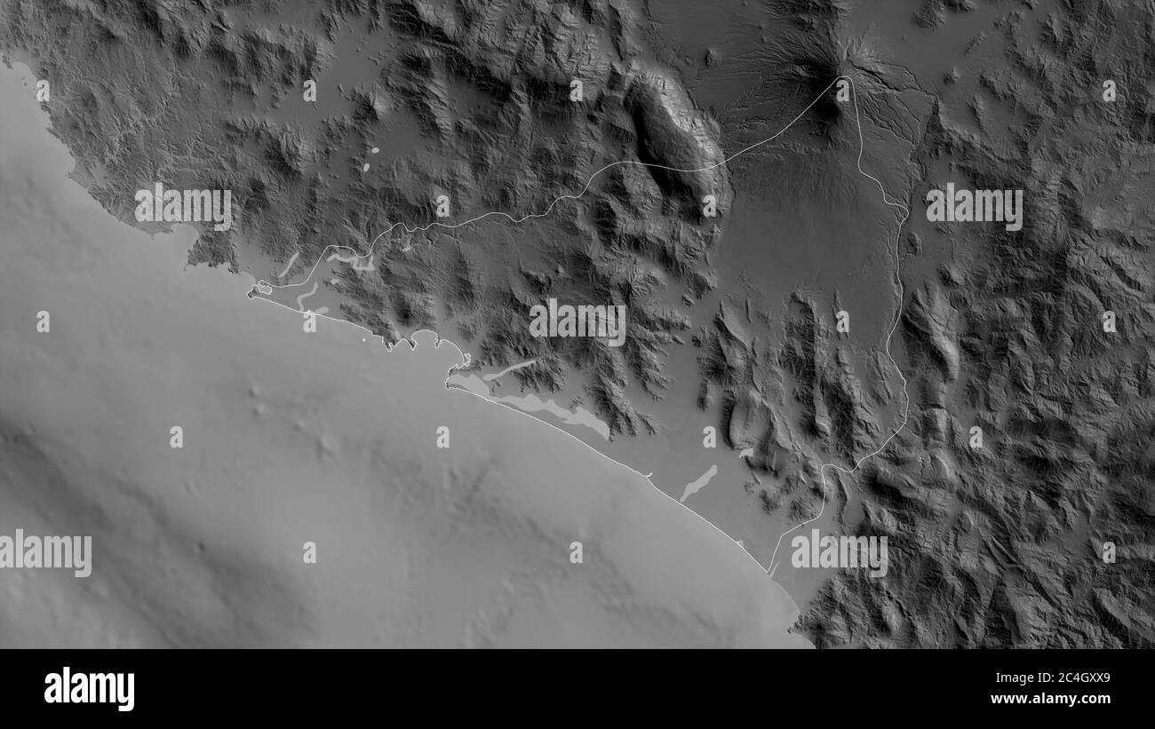 Colima, state of Mexico. Grayscaled map with lakes and rivers. Shape ...