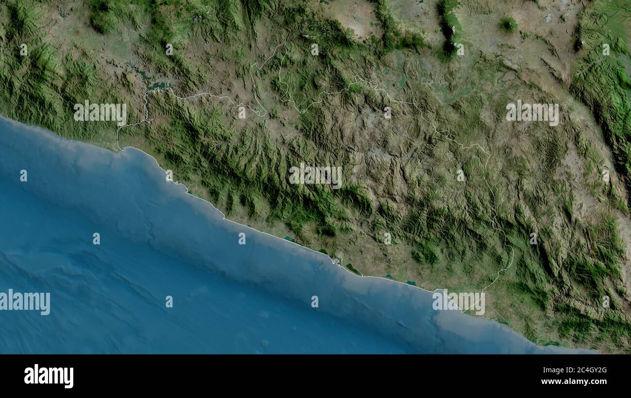 Guerrero, state of Mexico. Satellite imagery. Shape outlined against ...