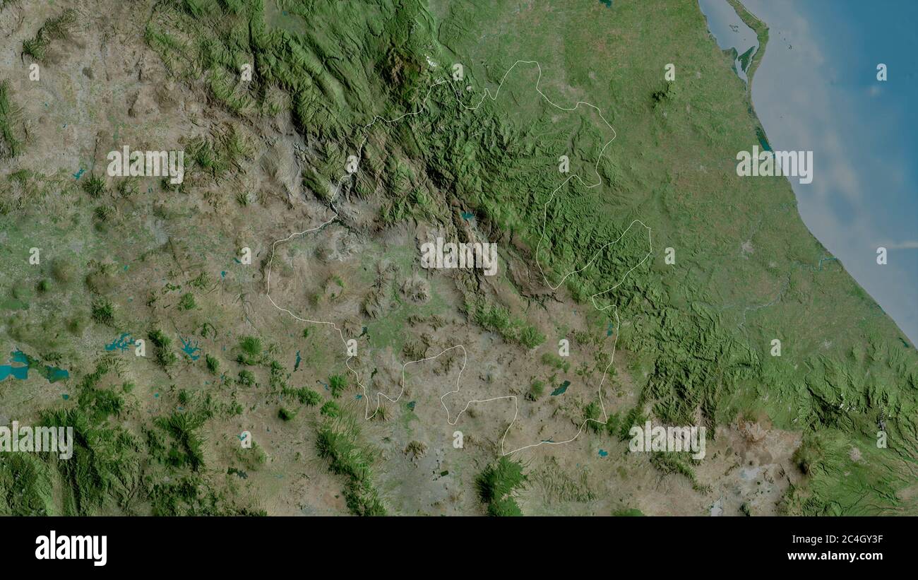 Hidalgo, state of Mexico. Satellite imagery. Shape outlined against its ...