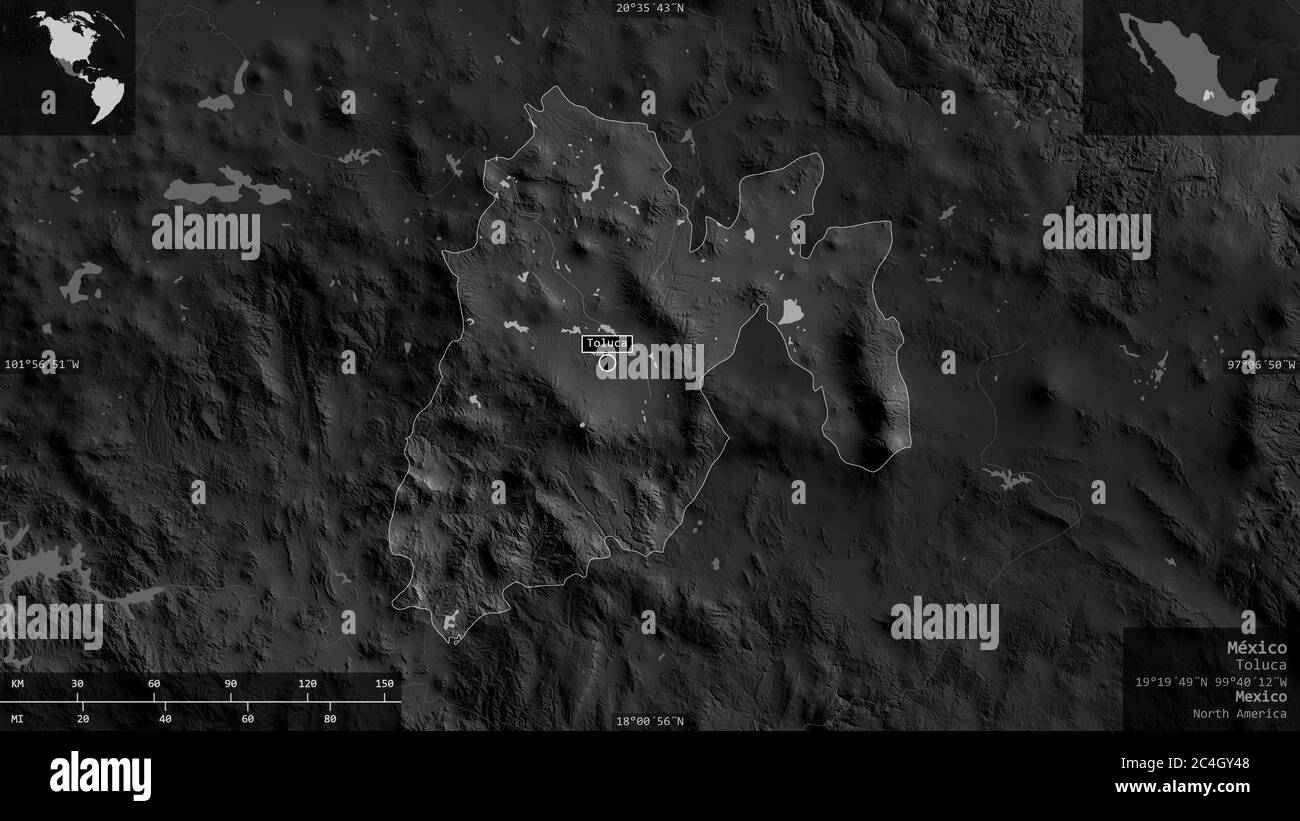 México, state of Mexico. Grayscaled map with lakes and rivers. Shape ...