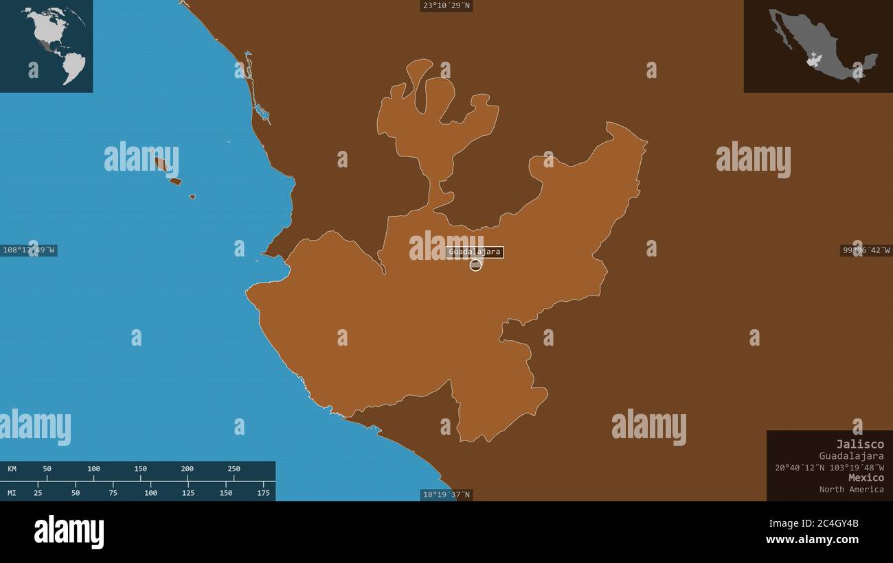 Jalisco, state of Mexico. Patterned solids with lakes and rivers. Shape ...