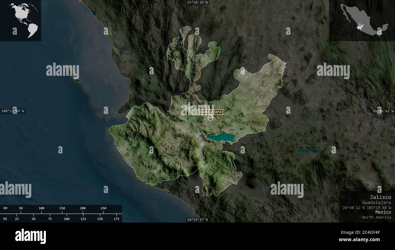 Jalisco, state of Mexico. Satellite imagery. Shape presented against ...