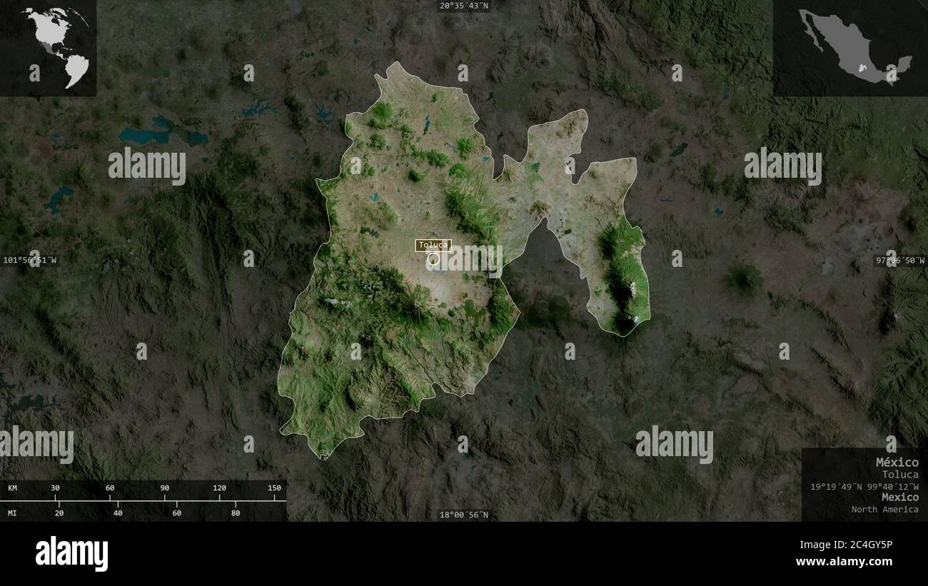 México, state of Mexico. Satellite imagery. Shape presented against its ...