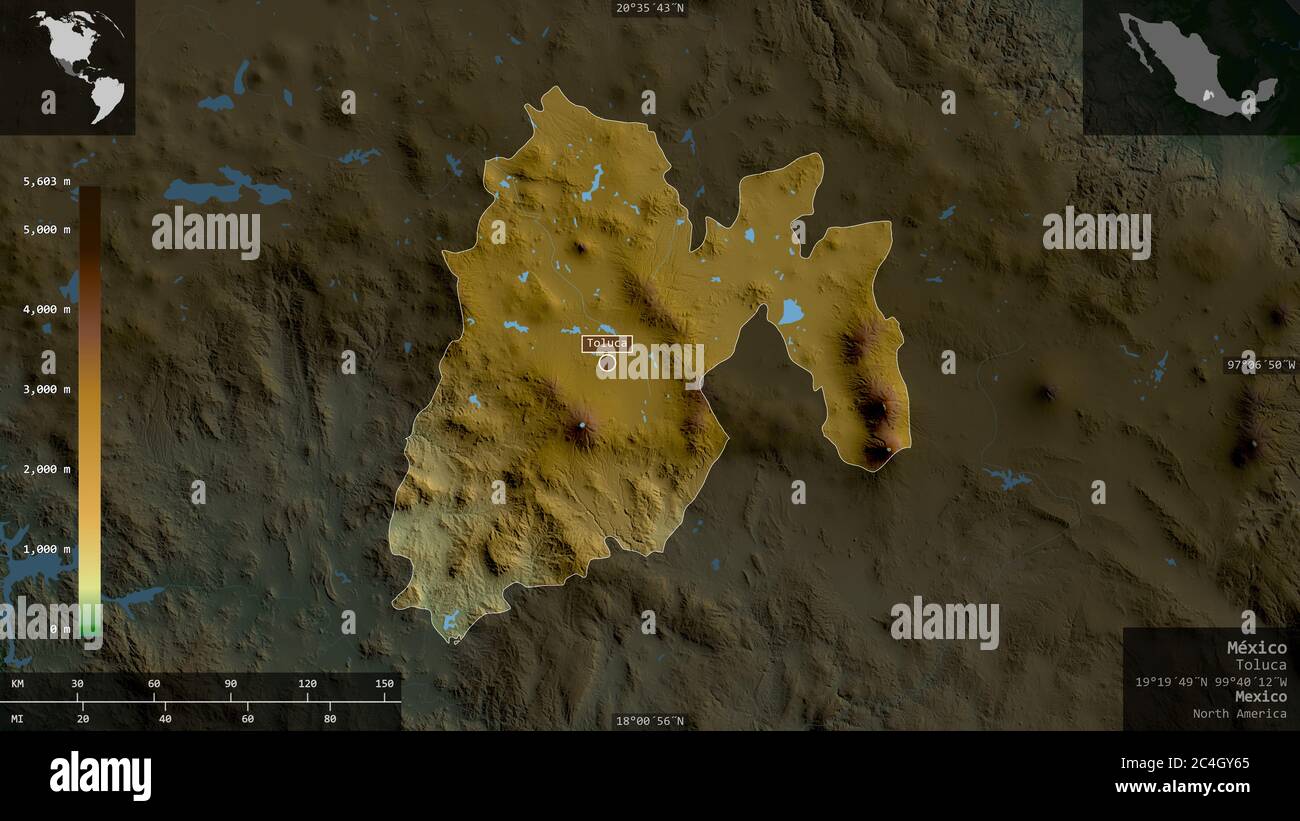 México, state of Mexico. Colored shader data with lakes and rivers ...