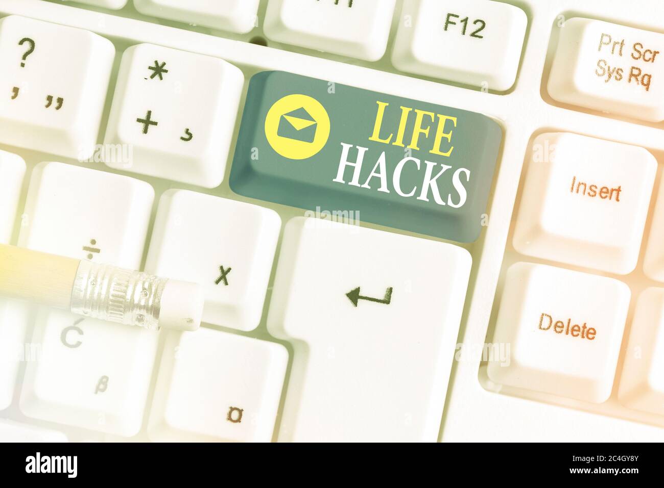 Writing note showing Life Hacks. Business concept for strategy or ...