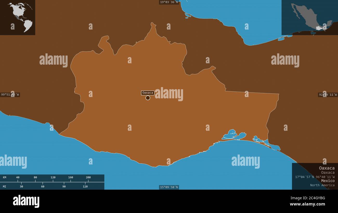 Oaxaca, state of Mexico. Patterned solids with lakes and rivers. Shape ...