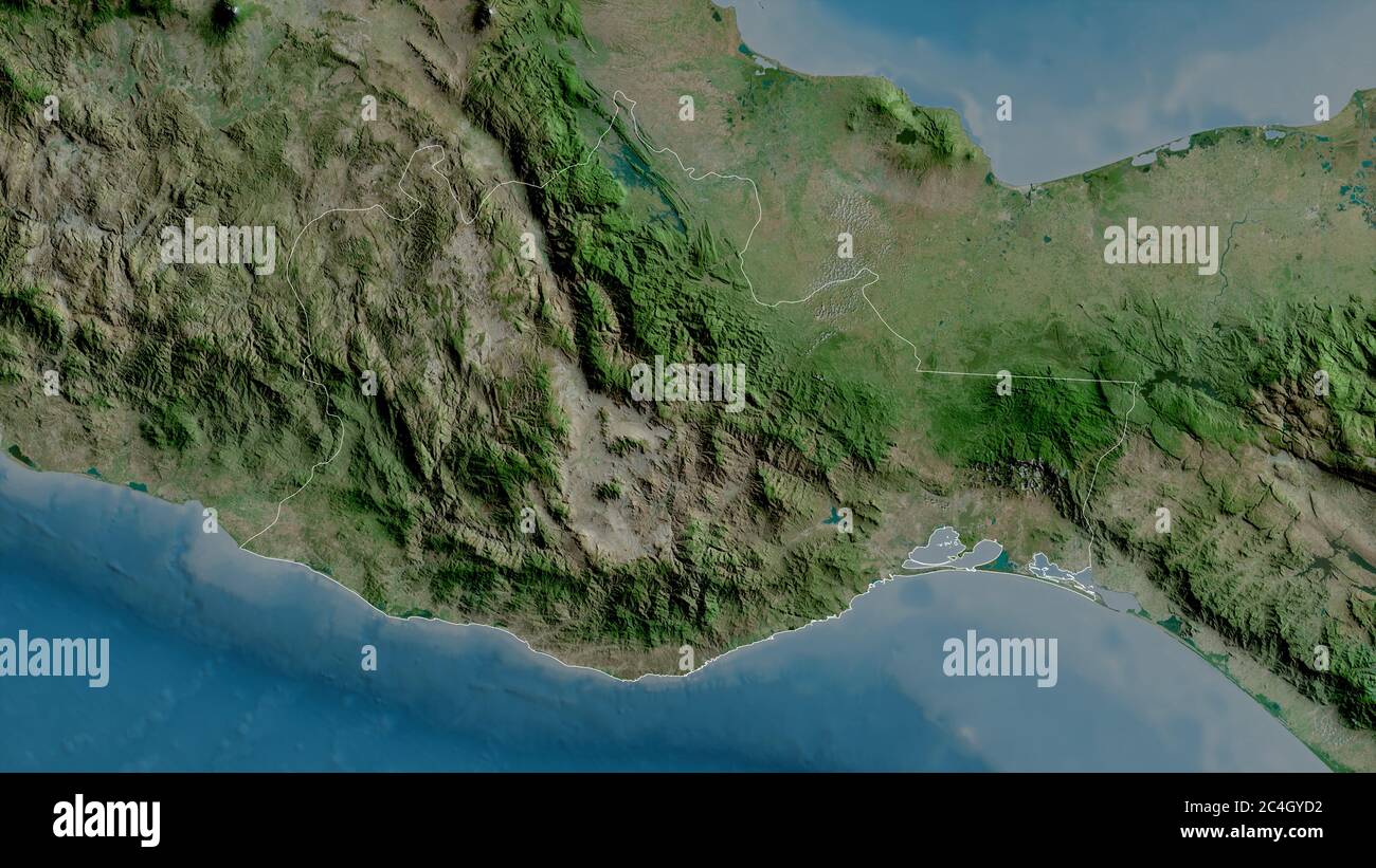 Oaxaca, state of Mexico. Satellite imagery. Shape outlined against its ...