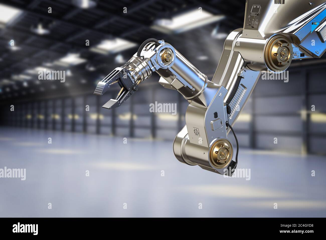 3d rendering metallic robotic arm in factory Stock Photo - Alamy