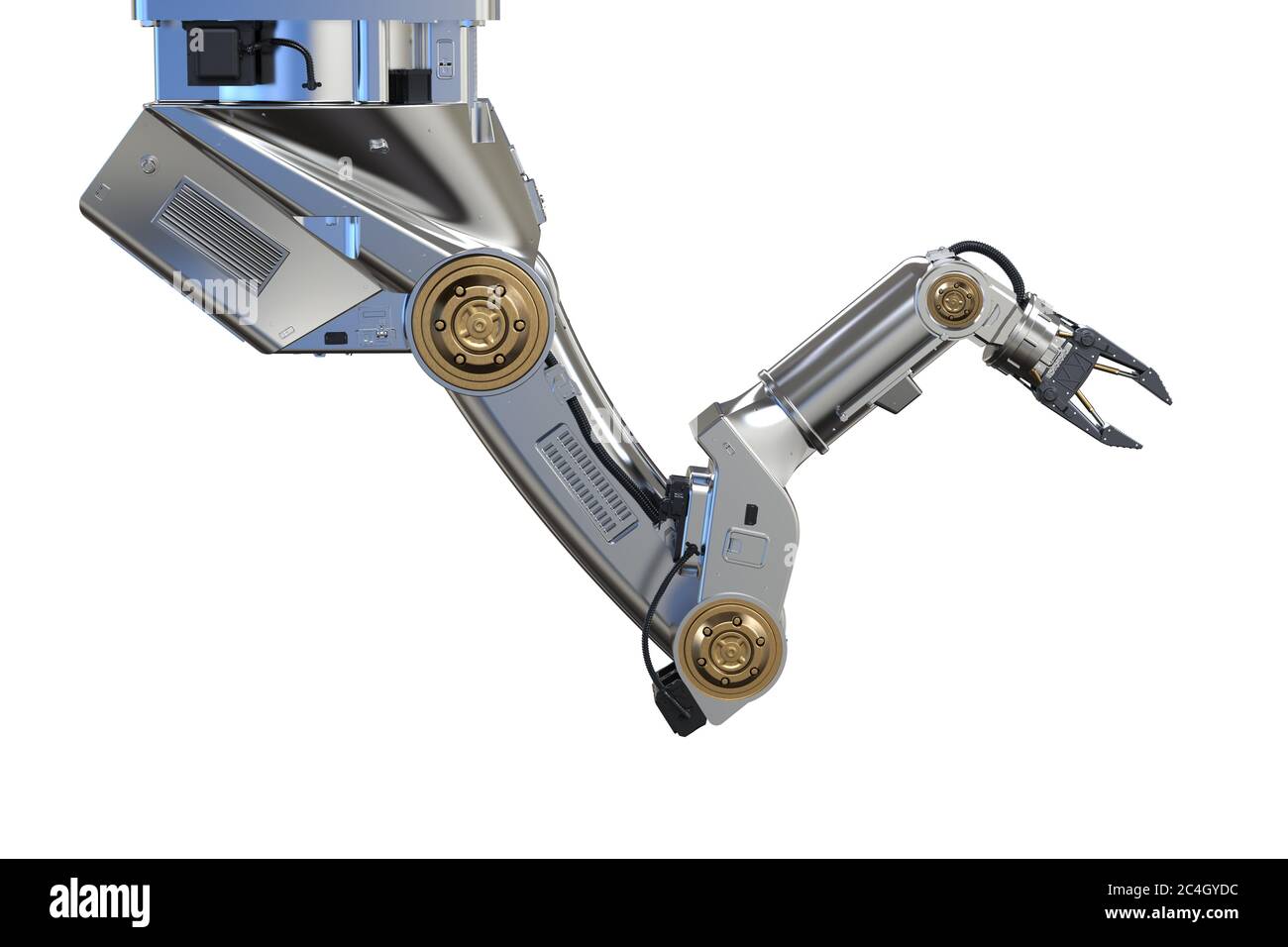3d rendering metallic robotic arm isolated on white background Stock ...