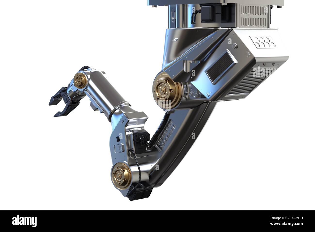 3d rendering metallic robotic arm isolated on white background Stock ...