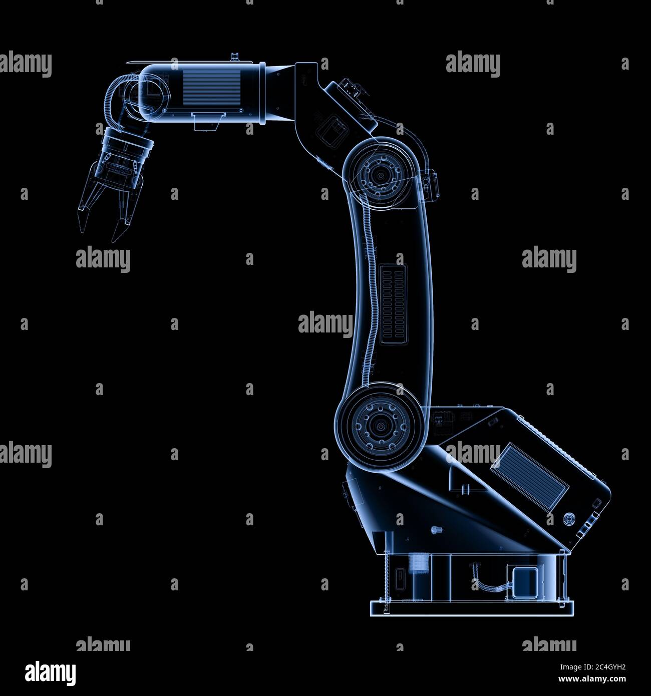 3d rendering x-ray robotic arm isolated on black background Stock Photo ...