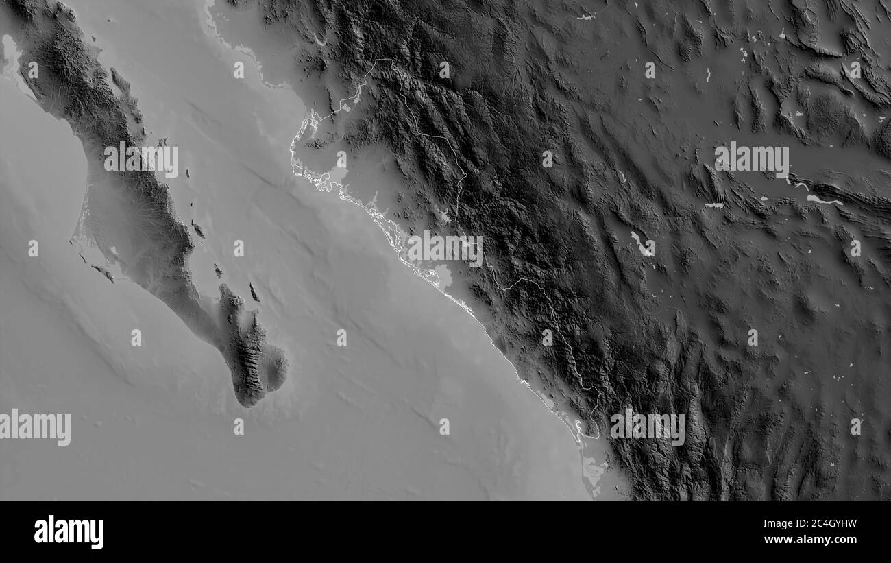 Sinaloa, state of Mexico. Grayscaled map with lakes and rivers. Shape ...