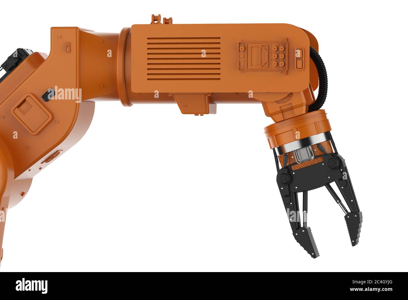 3d rendering orange robotic arm isolated on white background Stock Photo - Alamy