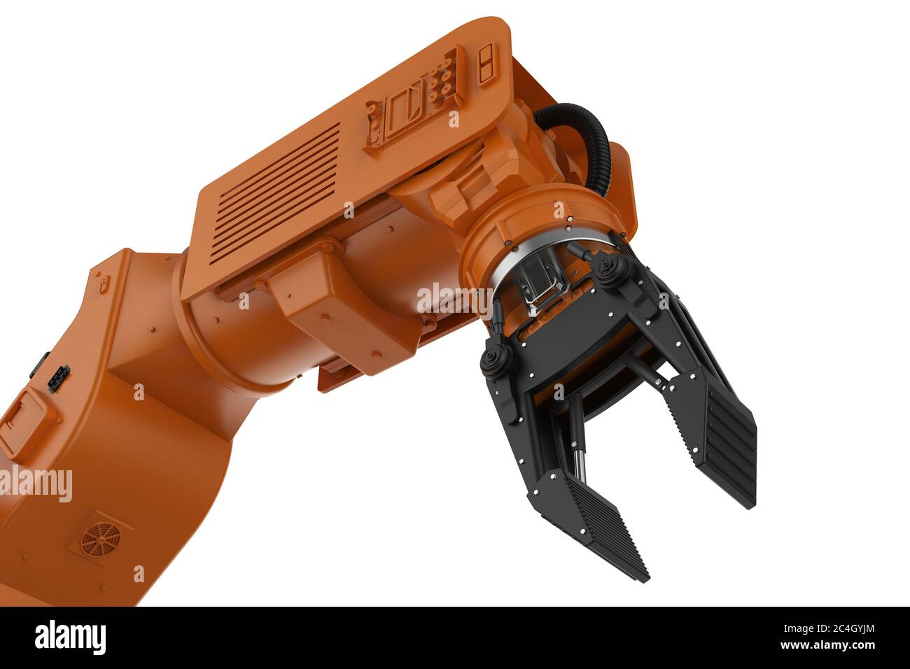 3d rendering orange robotic arm isolated on white background Stock Photo - Alamy