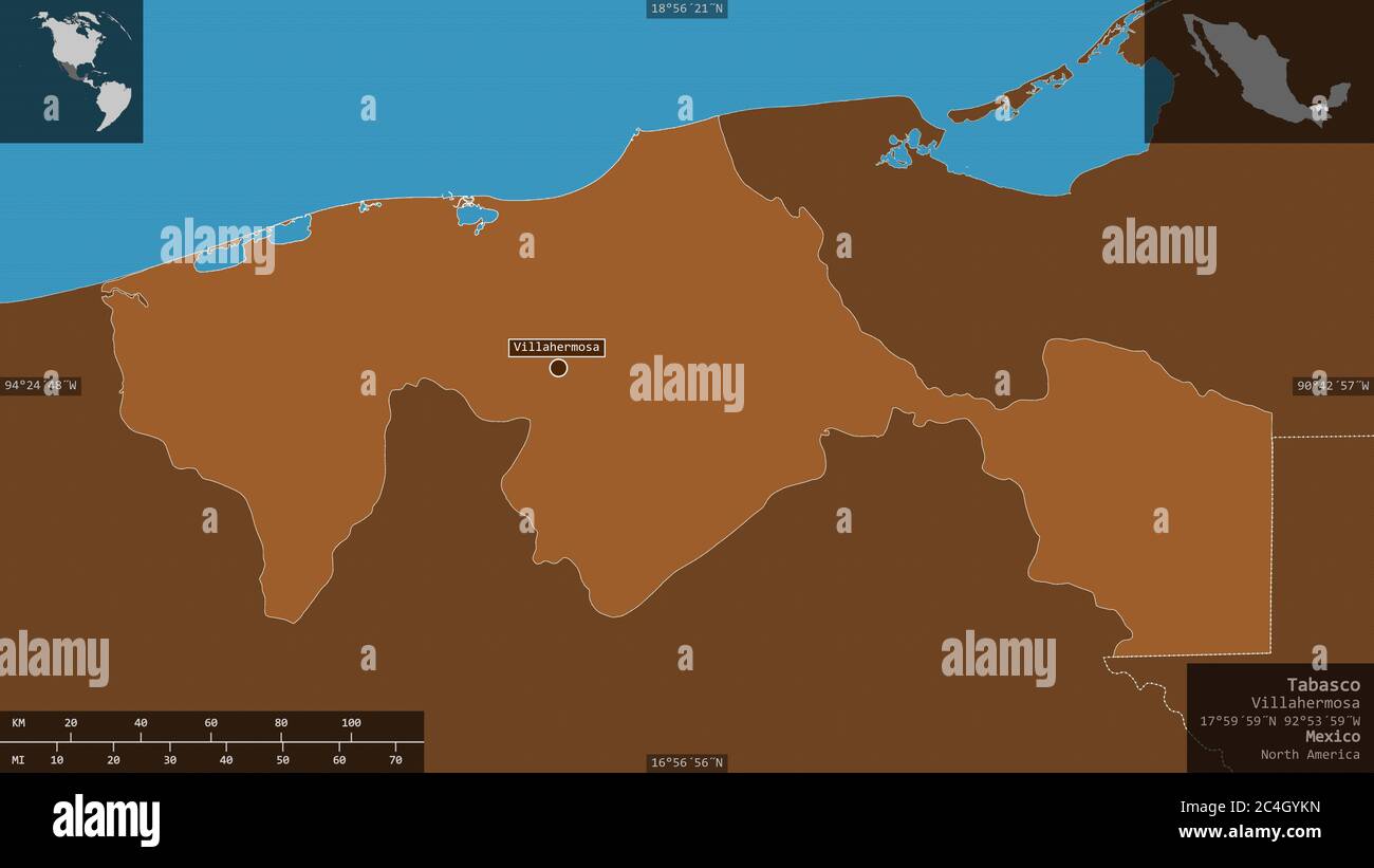 Tabasco, state of Mexico. Patterned solids with lakes and rivers. Shape ...