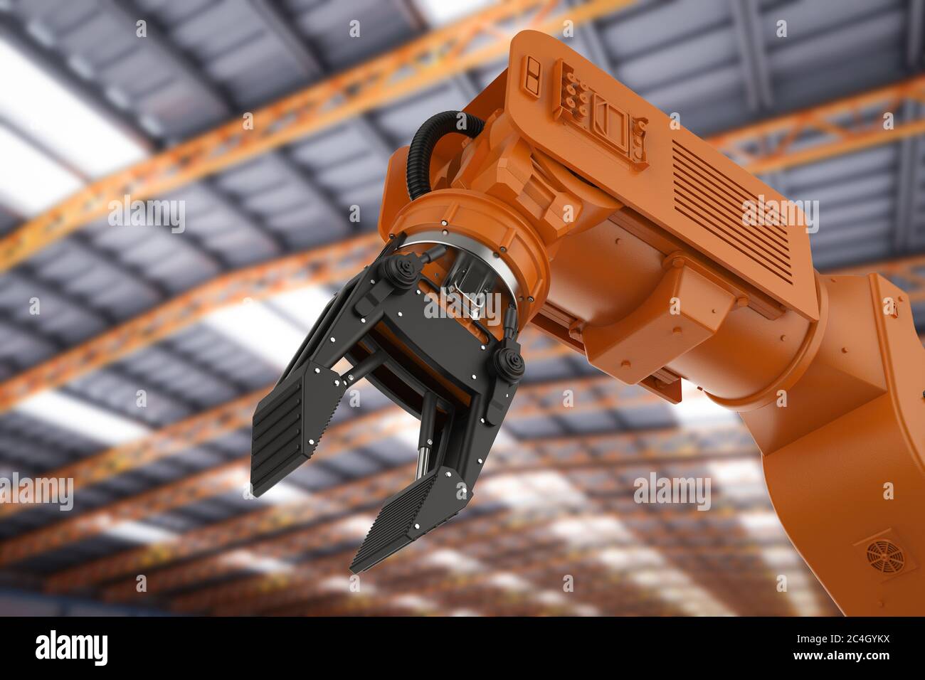 3d rendering orange robotic arm in factory Stock Photo - Alamy