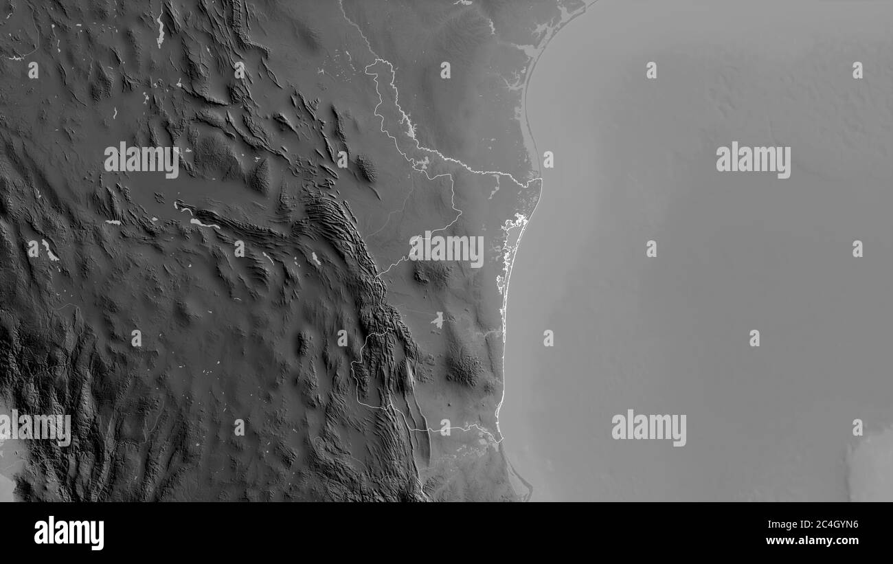 Tamaulipas, state of Mexico. Grayscaled map with lakes and rivers ...