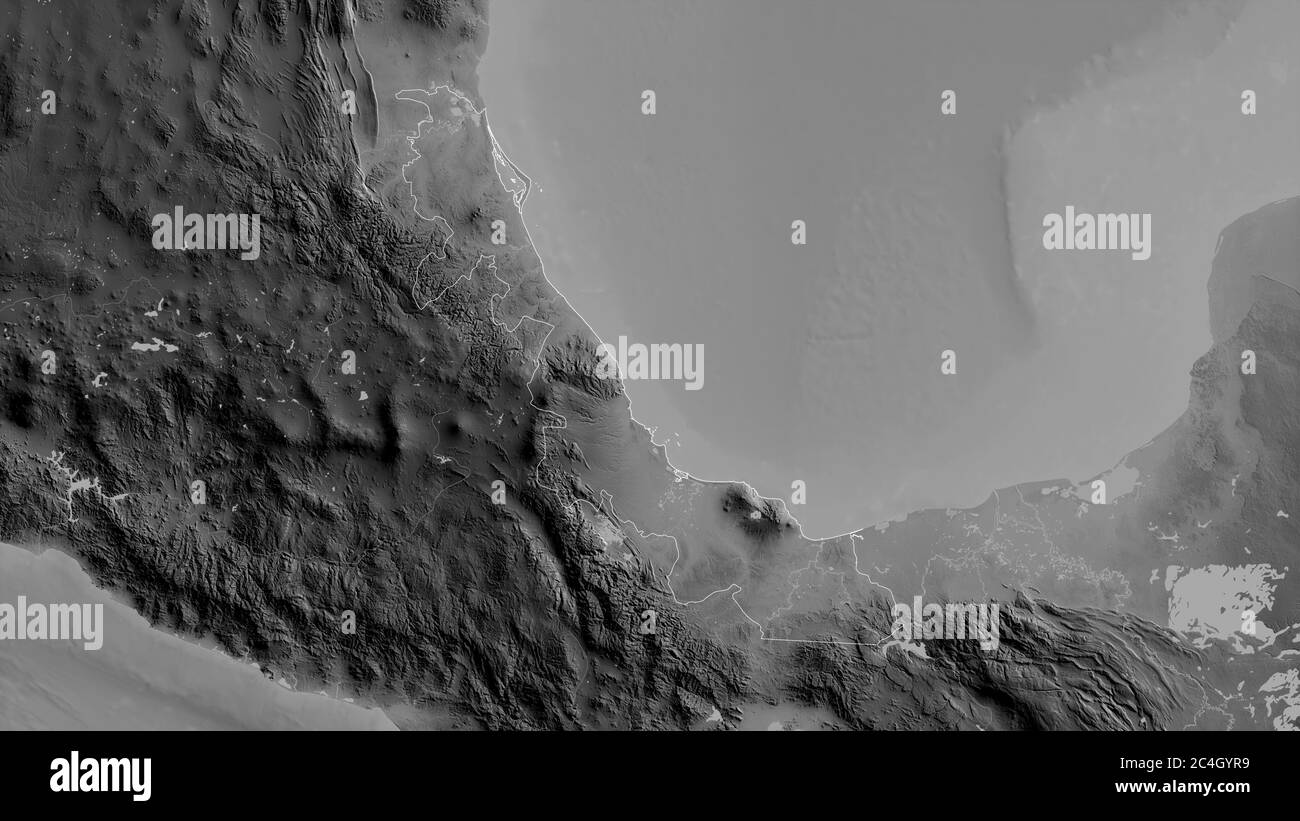 Veracruz, state of Mexico. Grayscaled map with lakes and rivers. Shape ...