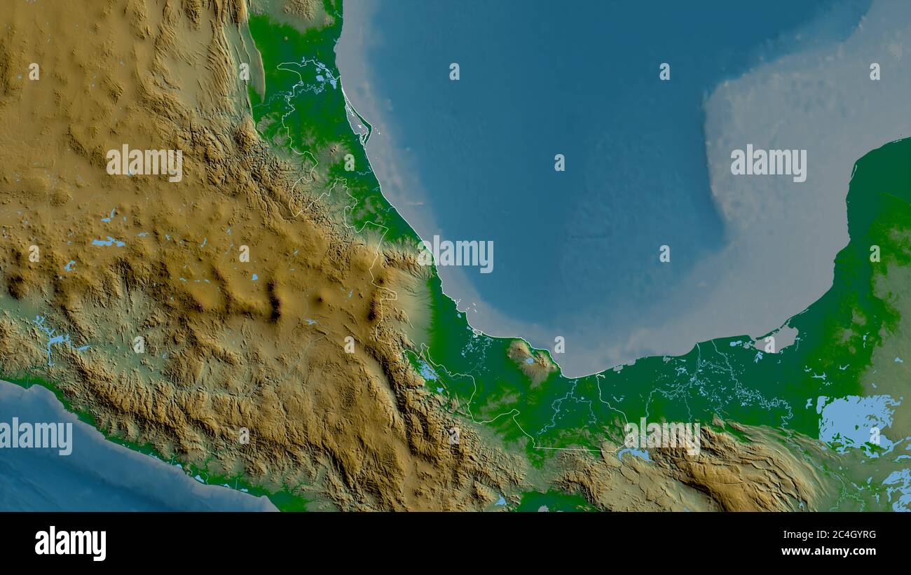 Veracruz, state of Mexico. Colored shader data with lakes and rivers ...