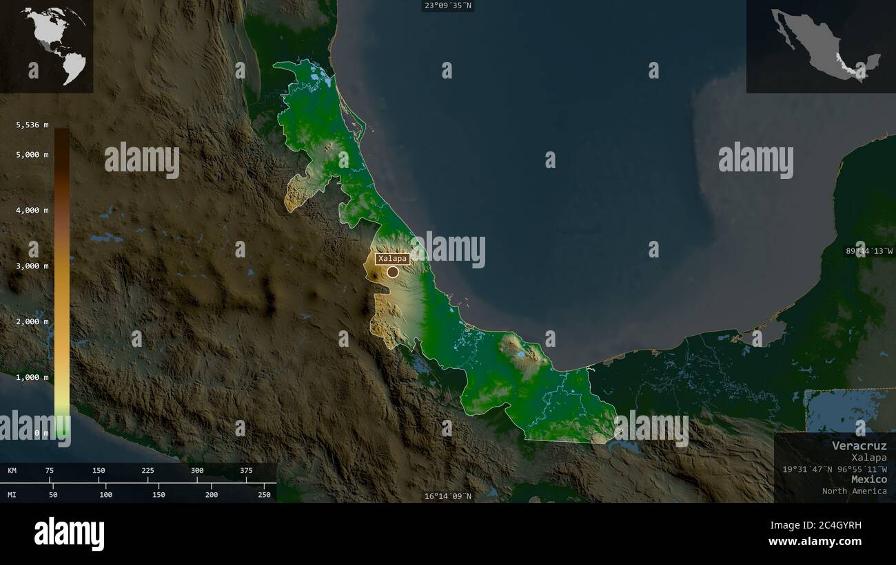 Veracruz, state of Mexico. Colored shader data with lakes and rivers ...
