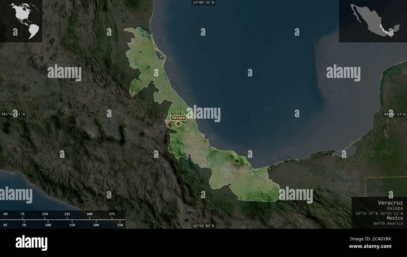 Veracruz, state of Mexico. Satellite imagery. Shape presented against ...