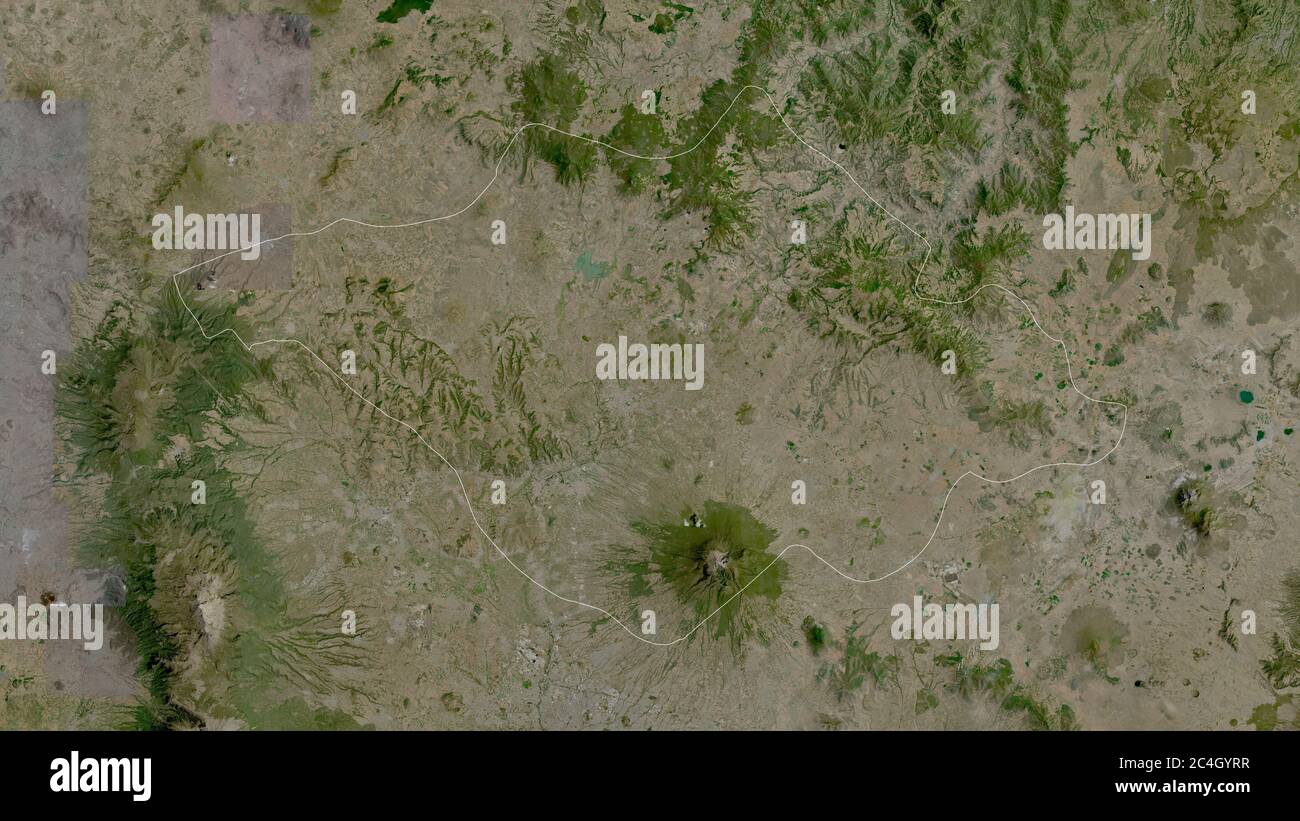 Tlaxcala, state of Mexico. Satellite imagery. Shape outlined against ...