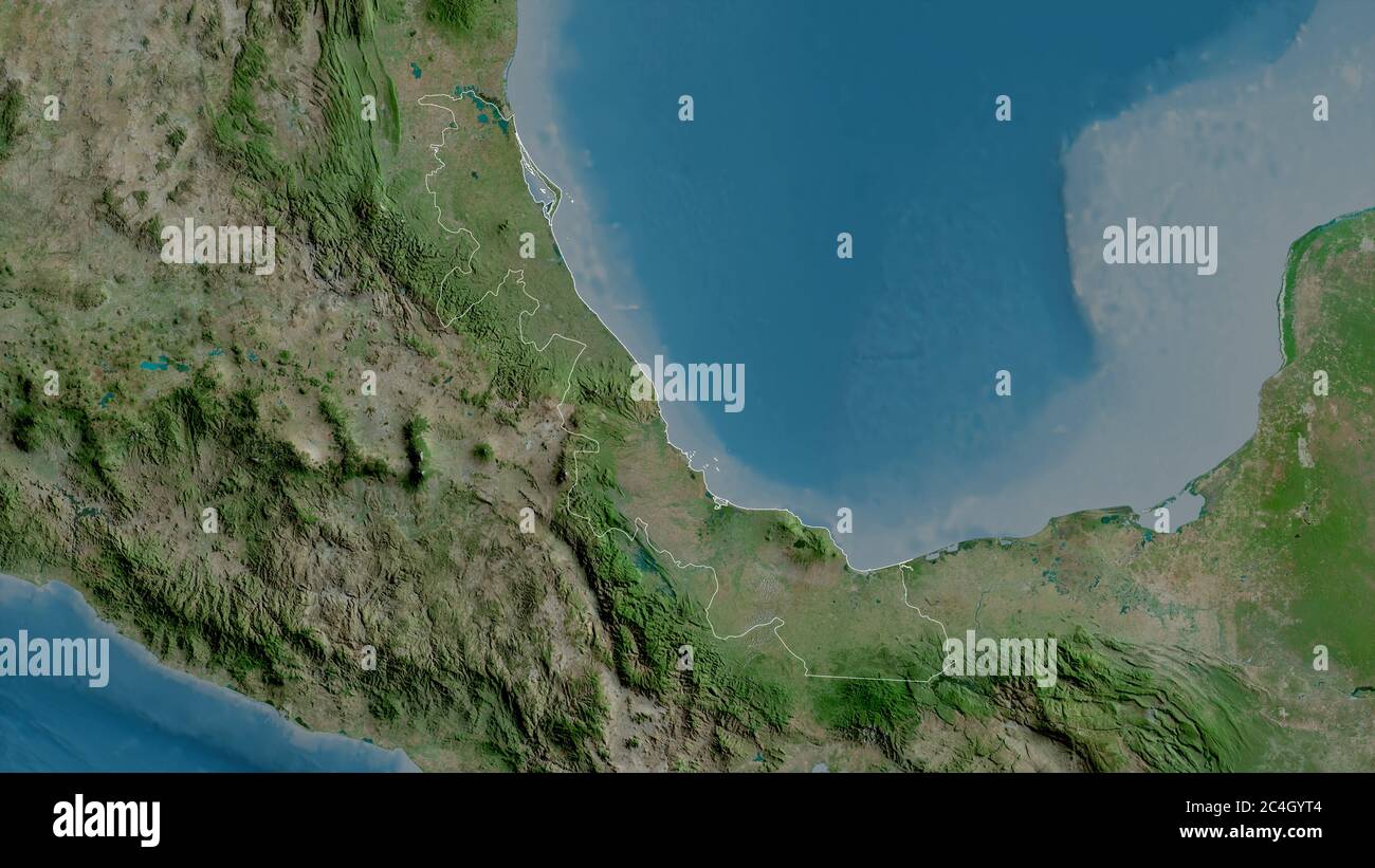 Veracruz, state of Mexico. Satellite imagery. Shape outlined against ...